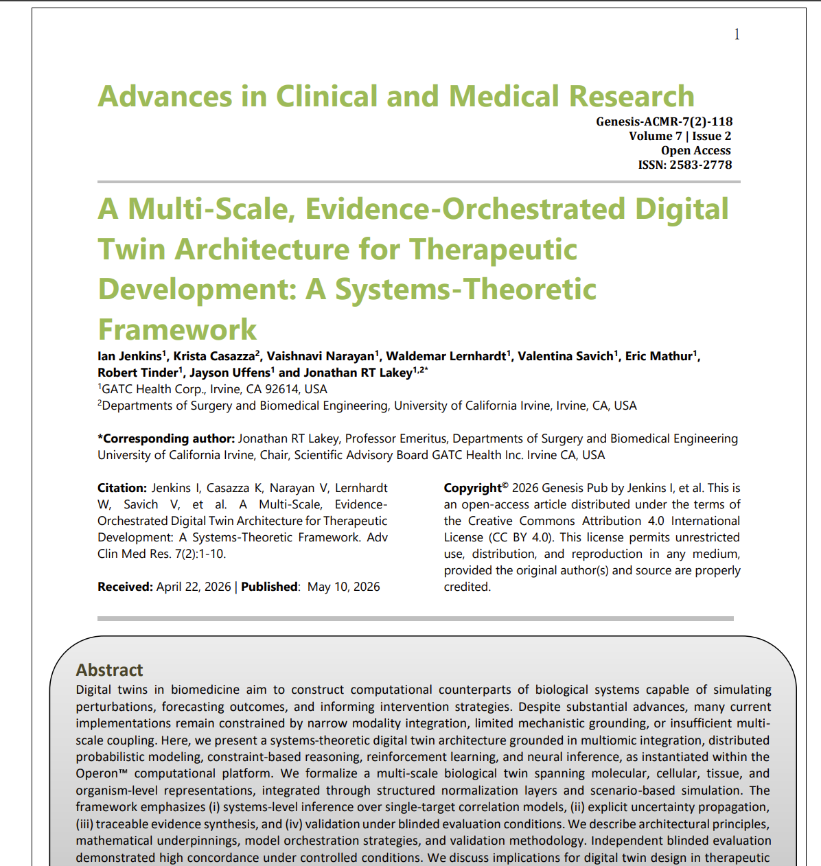 GATC Health Publishes a Digital Twin Framework for Therapeutic ...
